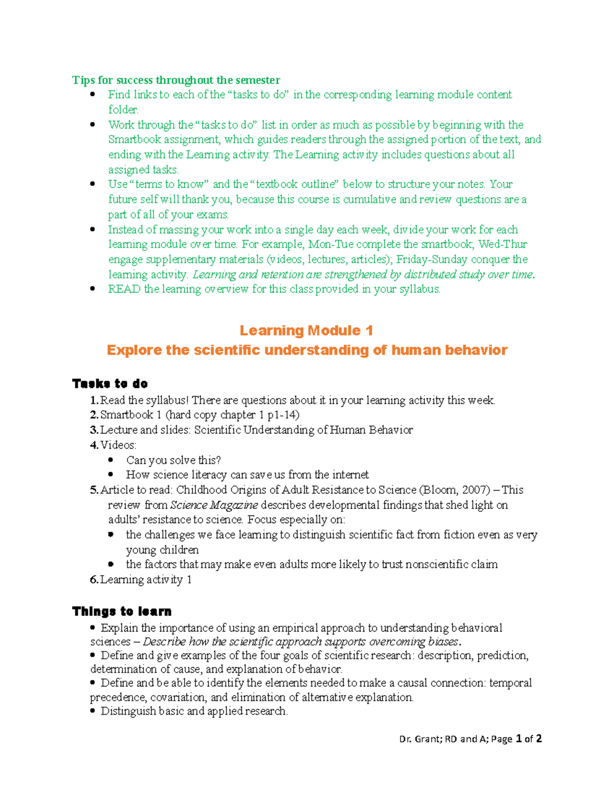 Learning Module 1 Scientific understanding of behavior - Tips for ...