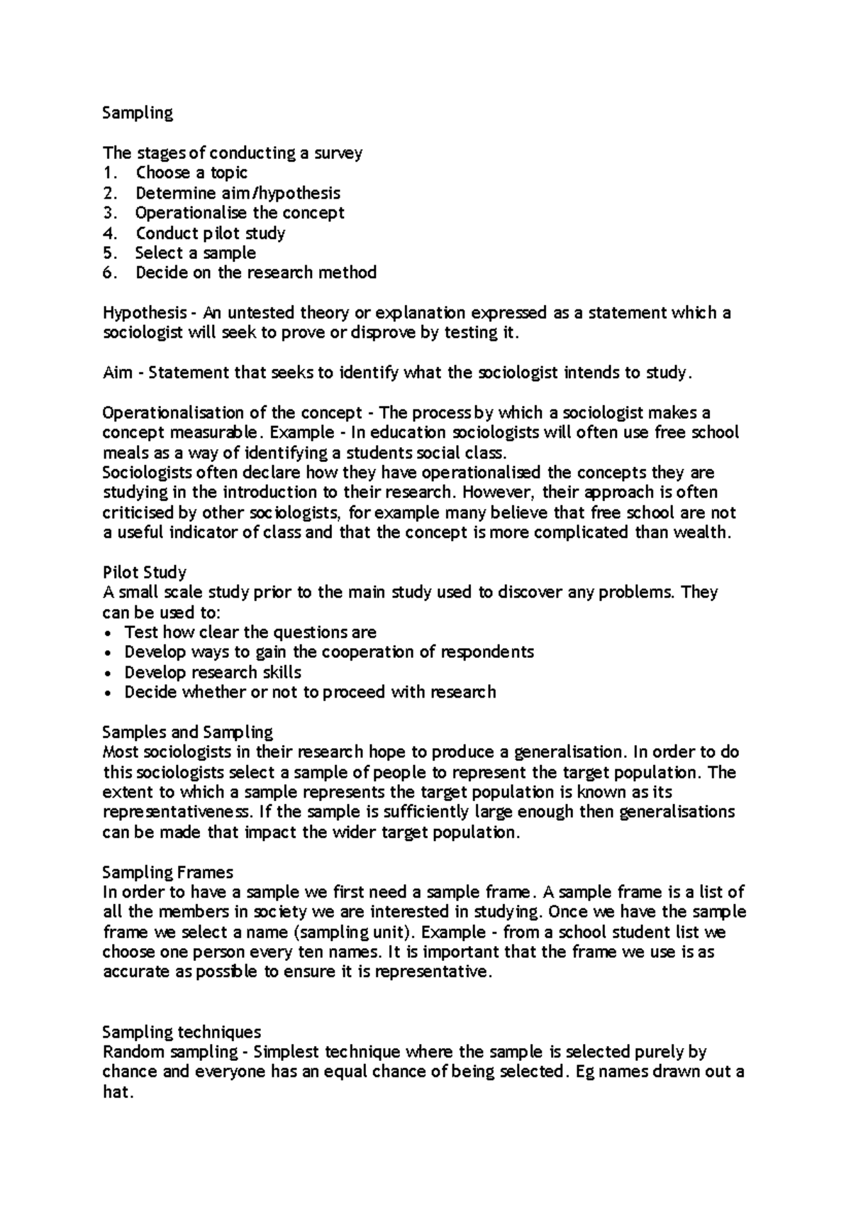 Sampling - Stages, Hypothesis, Aim, Operationalisation of the concept ...