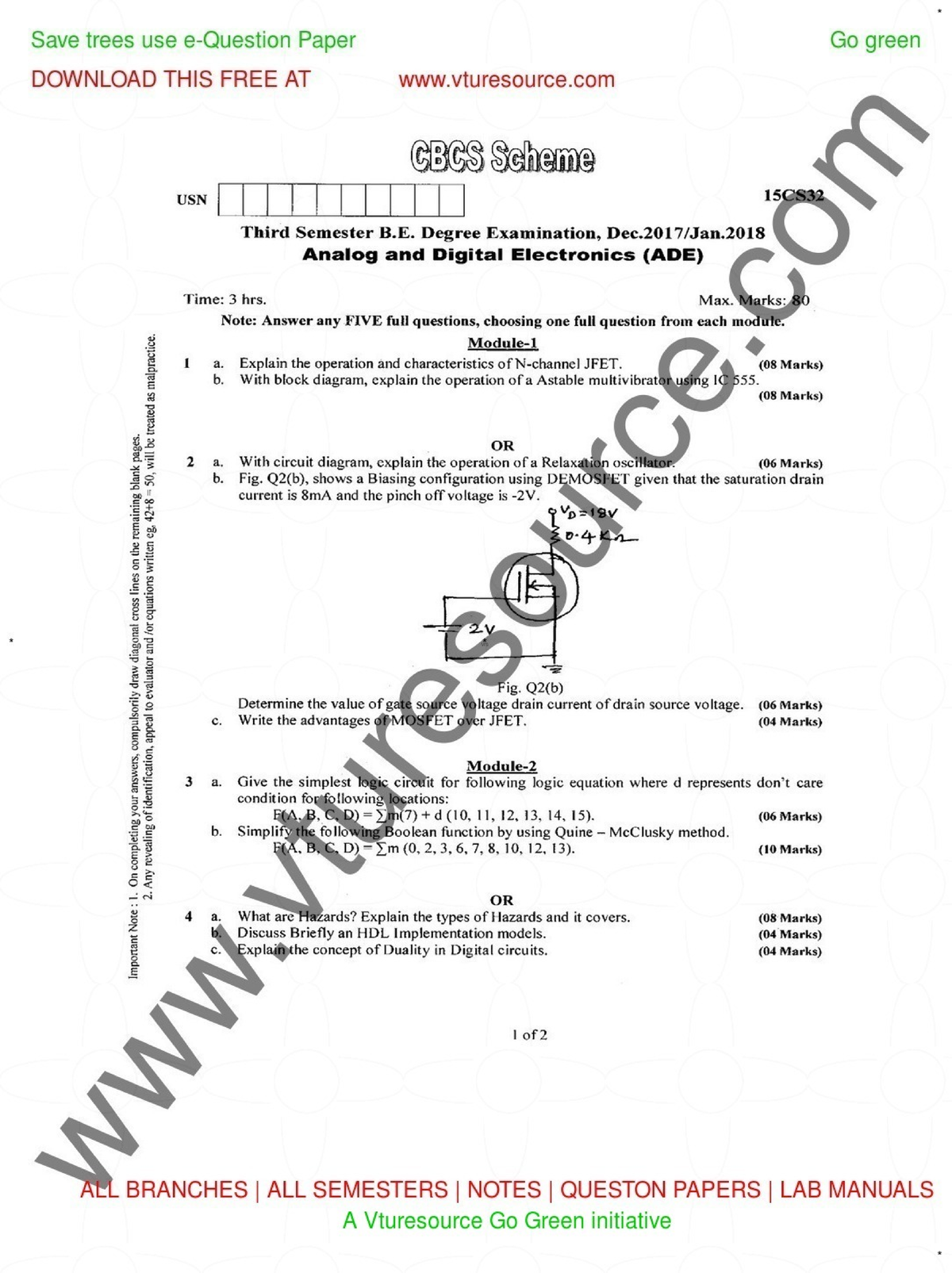 Jan-2018 - Previous Year Question Papers - analog and digital electronics - Studocu