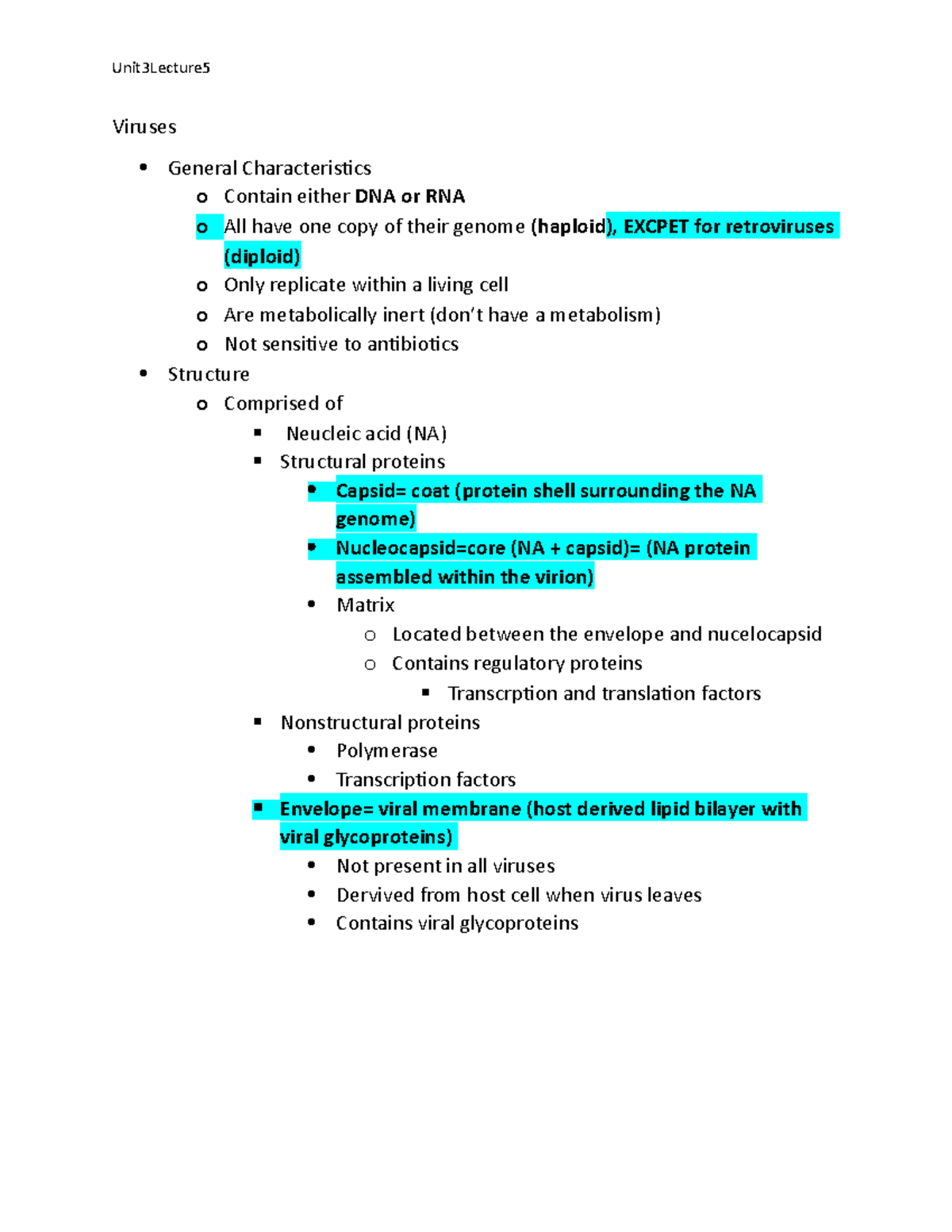 Unit3Lecture 5Virus Intro - Viruses General Characteristics o Contain ...