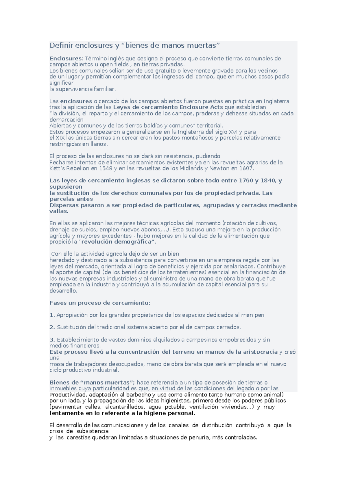 Enclusore y bienes de manos muertas - Definir enclosures y “bienes de ...