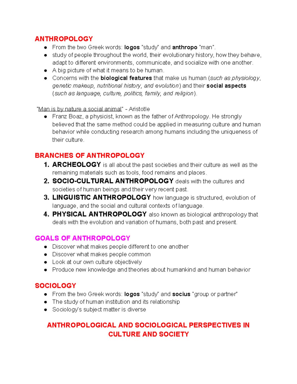 UCSP Reviewer - ANTHROPOLOGY From the two Greek words: logos “study ...