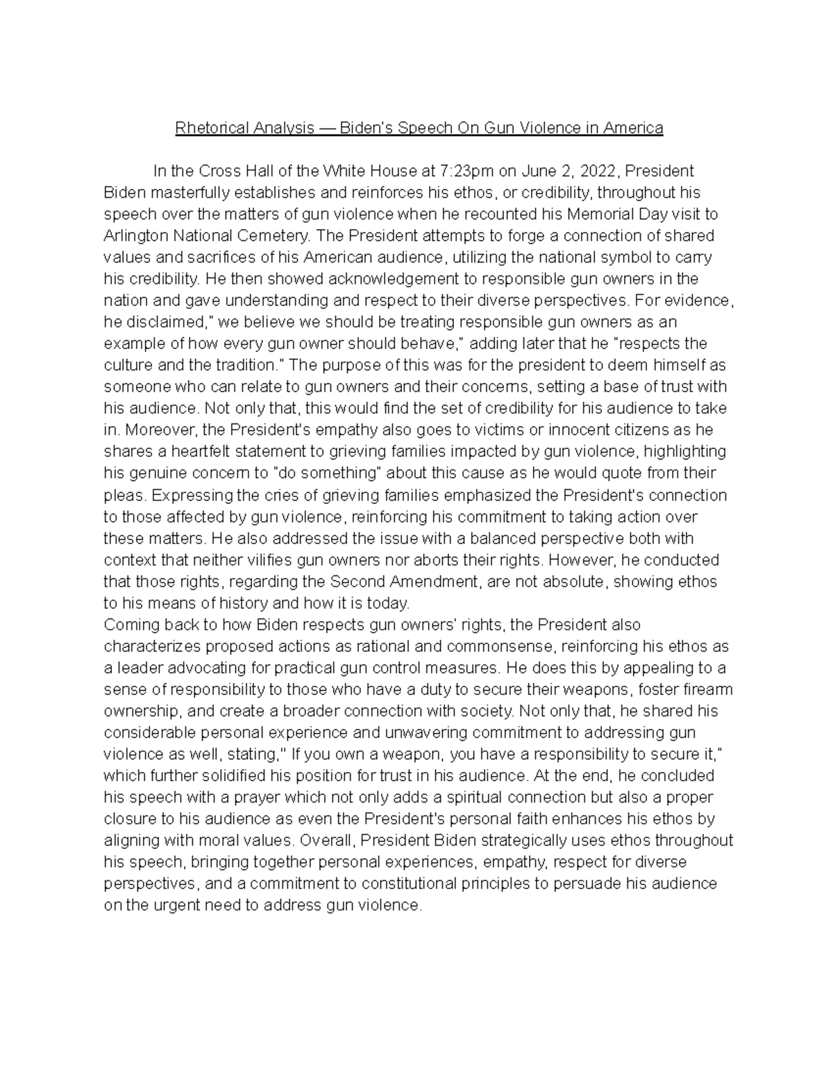 Rhetorical Analysis - The President attempts to forge a connection of ...