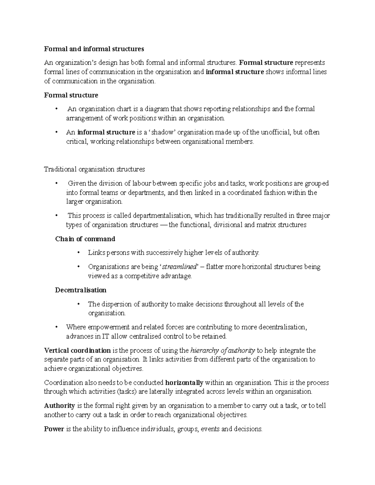 MG101 Short Notess - notes - Formal and informal structures An ...