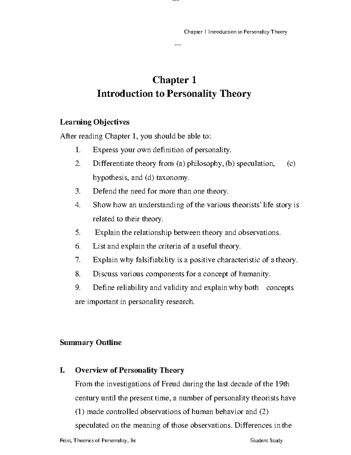 Introduction to Theories of Personality - Chapter 1 Introduction to ...