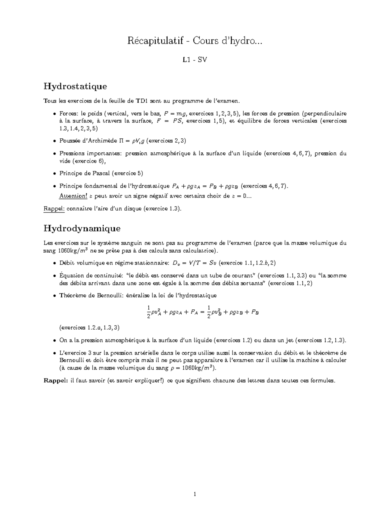 Recapitulatif-hydro - Résumé Biophysique - R ́ecapitulatif - Cours d ...