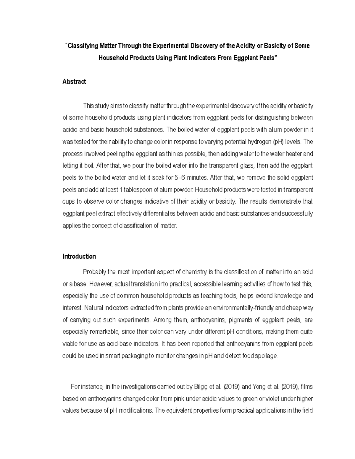 Major PT CHEM Final - “Classifying Matter Through the Experimental ...