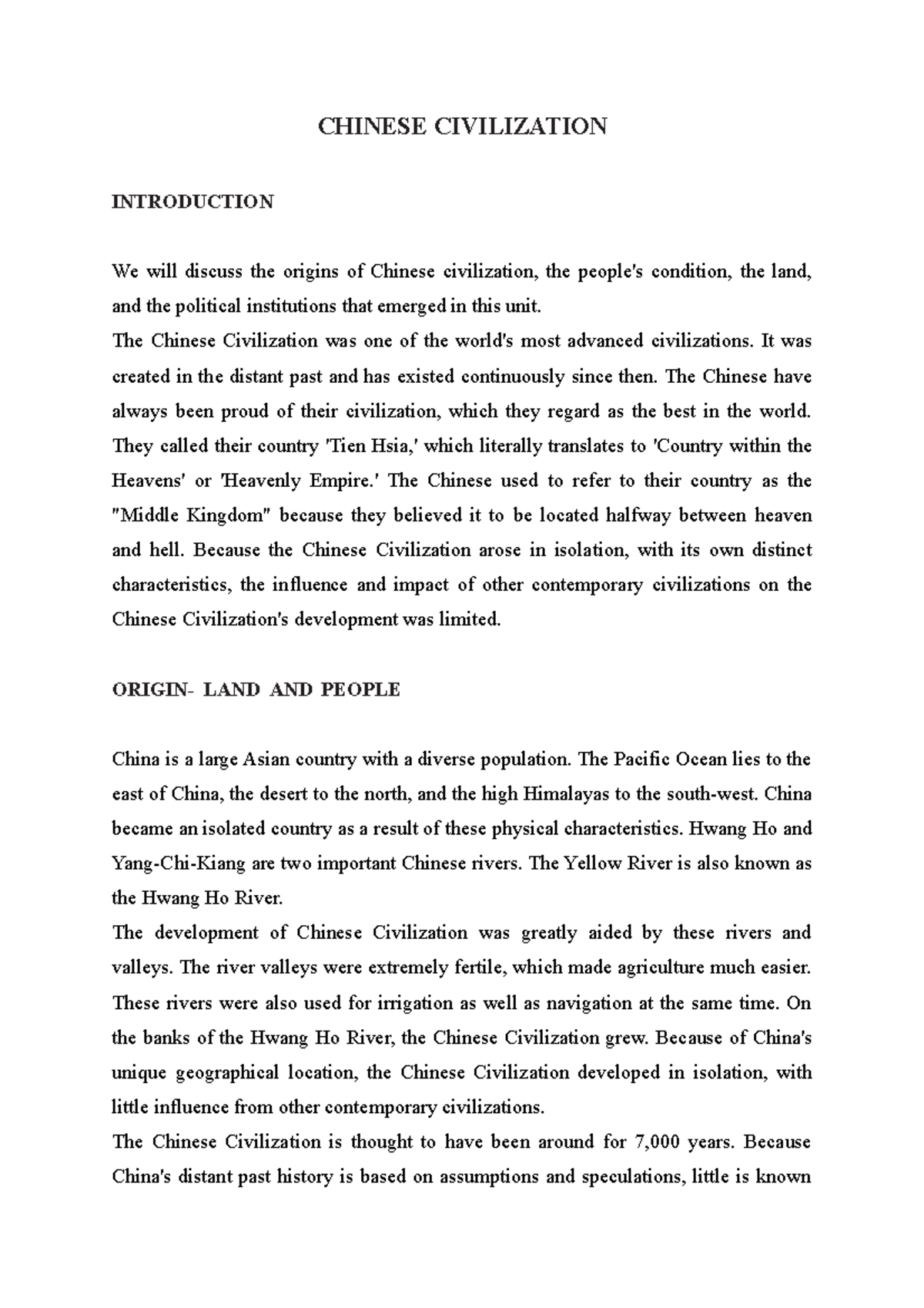Chinese Civilization - Lecture notes 3 - CHINESE CIVILIZATION ...