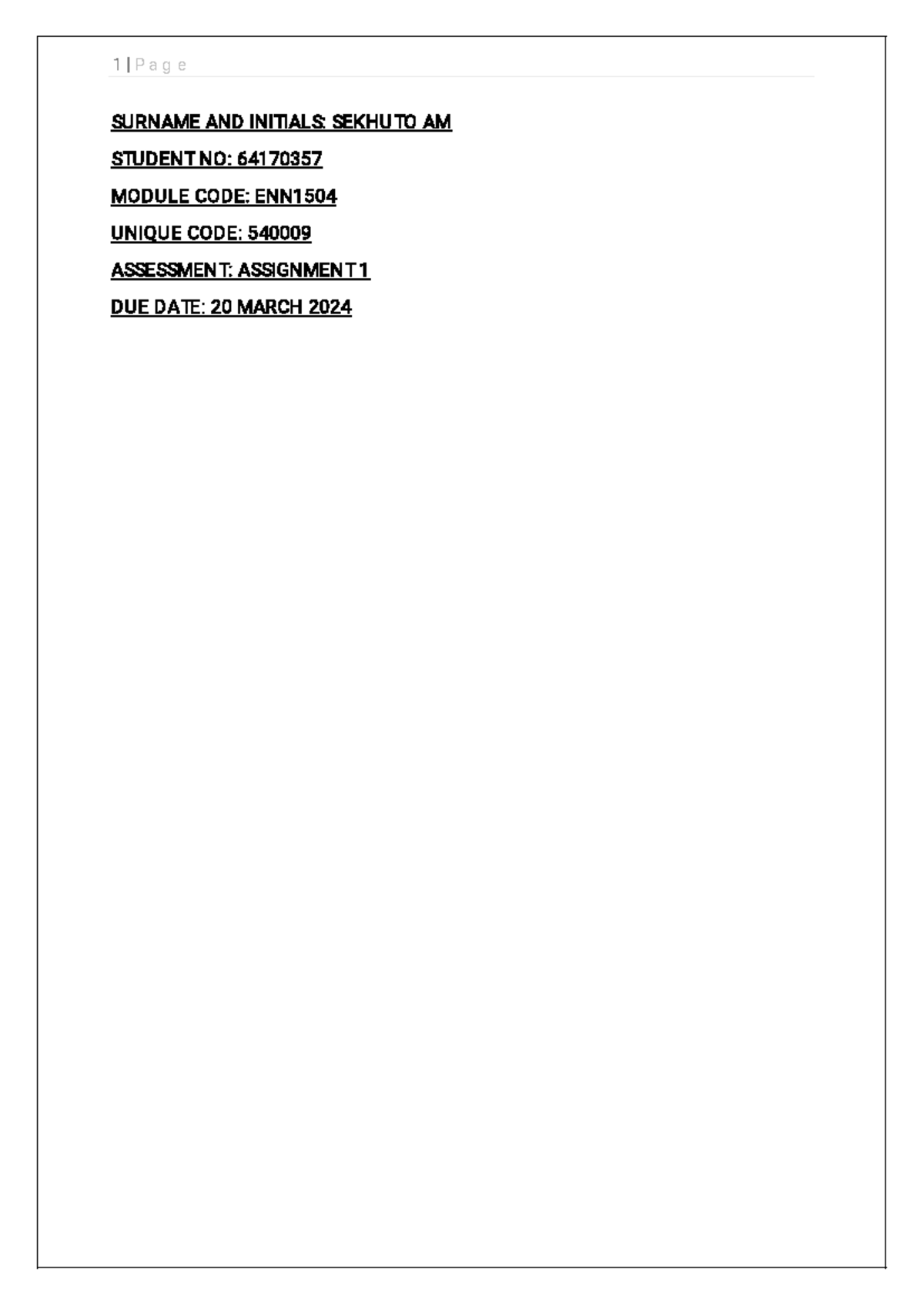 64170357 ENN1504 Assignment 1 - SURNAMEANDINITIALS:SEKHUTOAM STUDENTNO ...