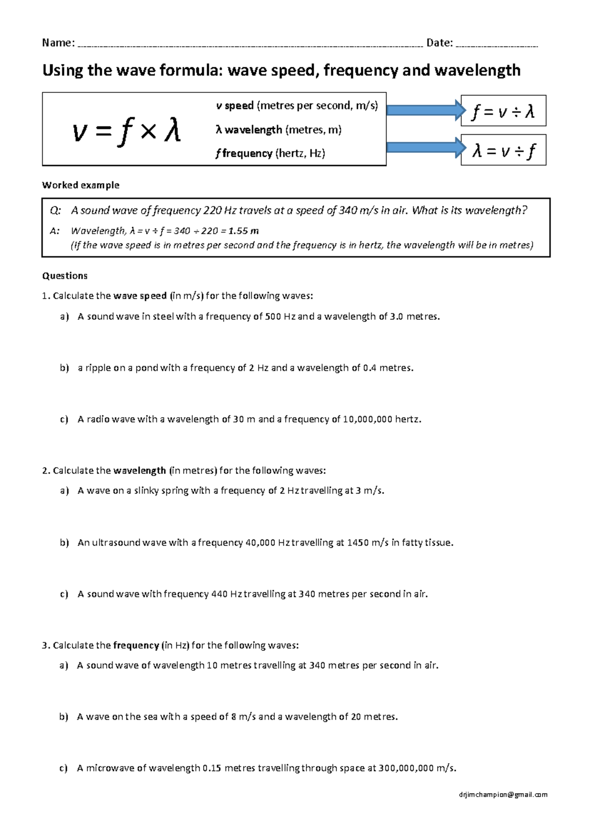 Wave-speed-equation-practice - Name: - Studocu