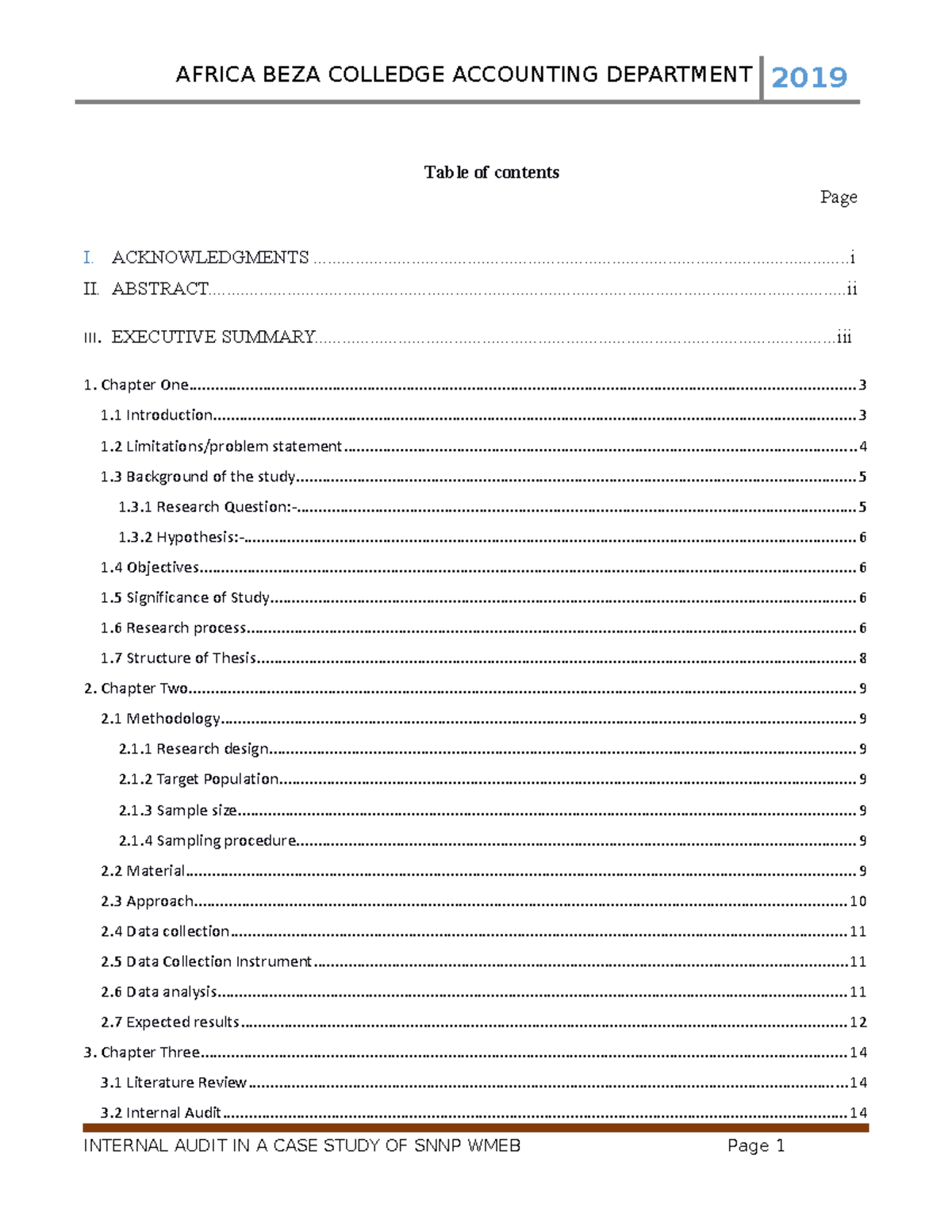Proposal final report - Table of contents Page I. ACKNOWLEDGMENTS - Studocu