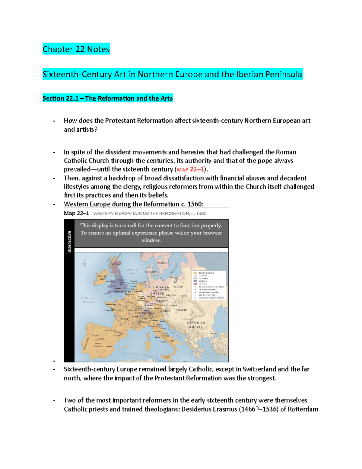 Chapter 22 Notes - Chapter 22 Notes Sixteenth-Century Art in Northern ...