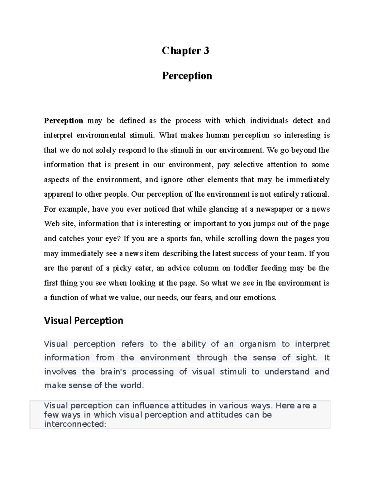 Chapter 3Attitudeand Job Satisfaction - Chapter 3 Perception Perception may be defined as the ...