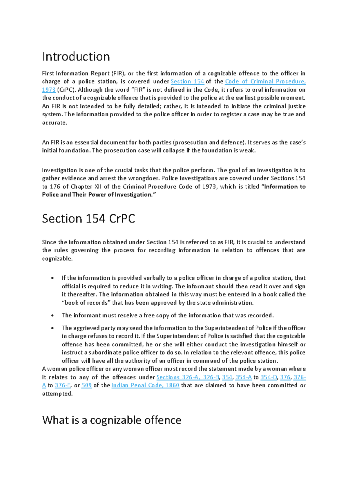 Pre trial procedure FIR - Introduction First Information Report (FIR ...