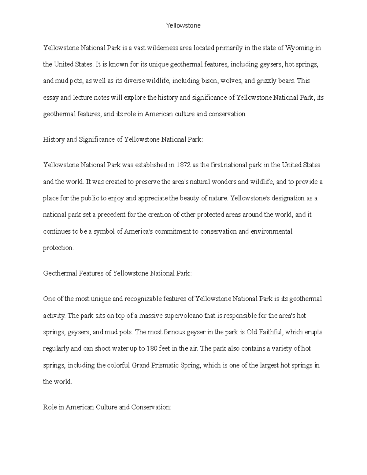 Yellowstone - Professor - Yellowstone Yellowstone National Park is a ...