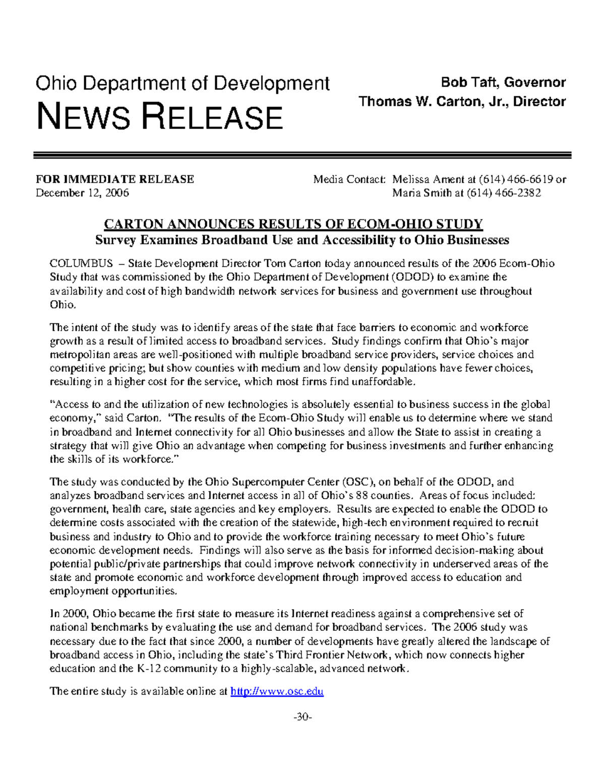 Ecom Ohio Study Results - Ohio Department of Development NEWS RELEASE ...