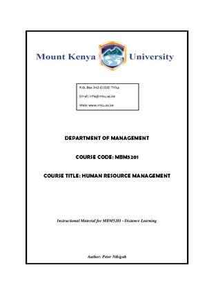 HRM 412 Staff Integration AND Separation - P. Box 342-01000 Thika Email ...