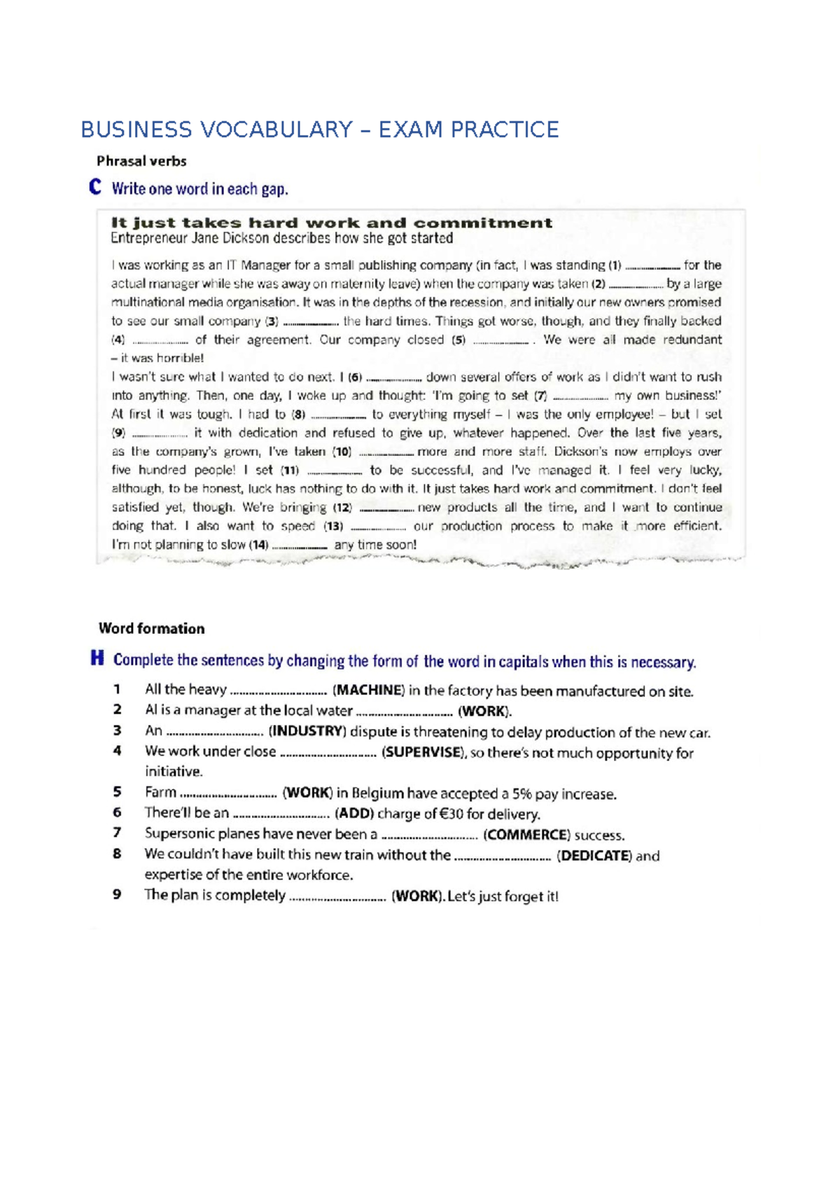 Business Vocabulary - exam practice - Business english - BUSINESS ...