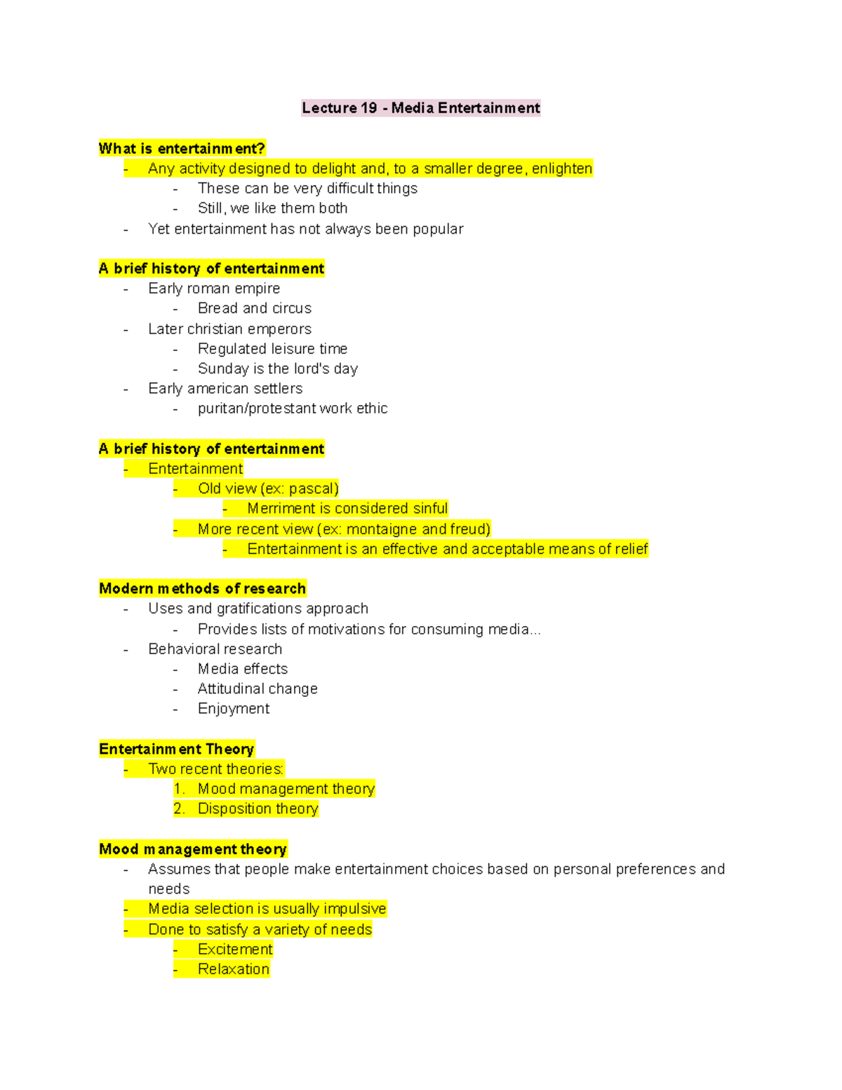 Com275 lecture 19 - Lecture 19 - Media Entertainment What is ...