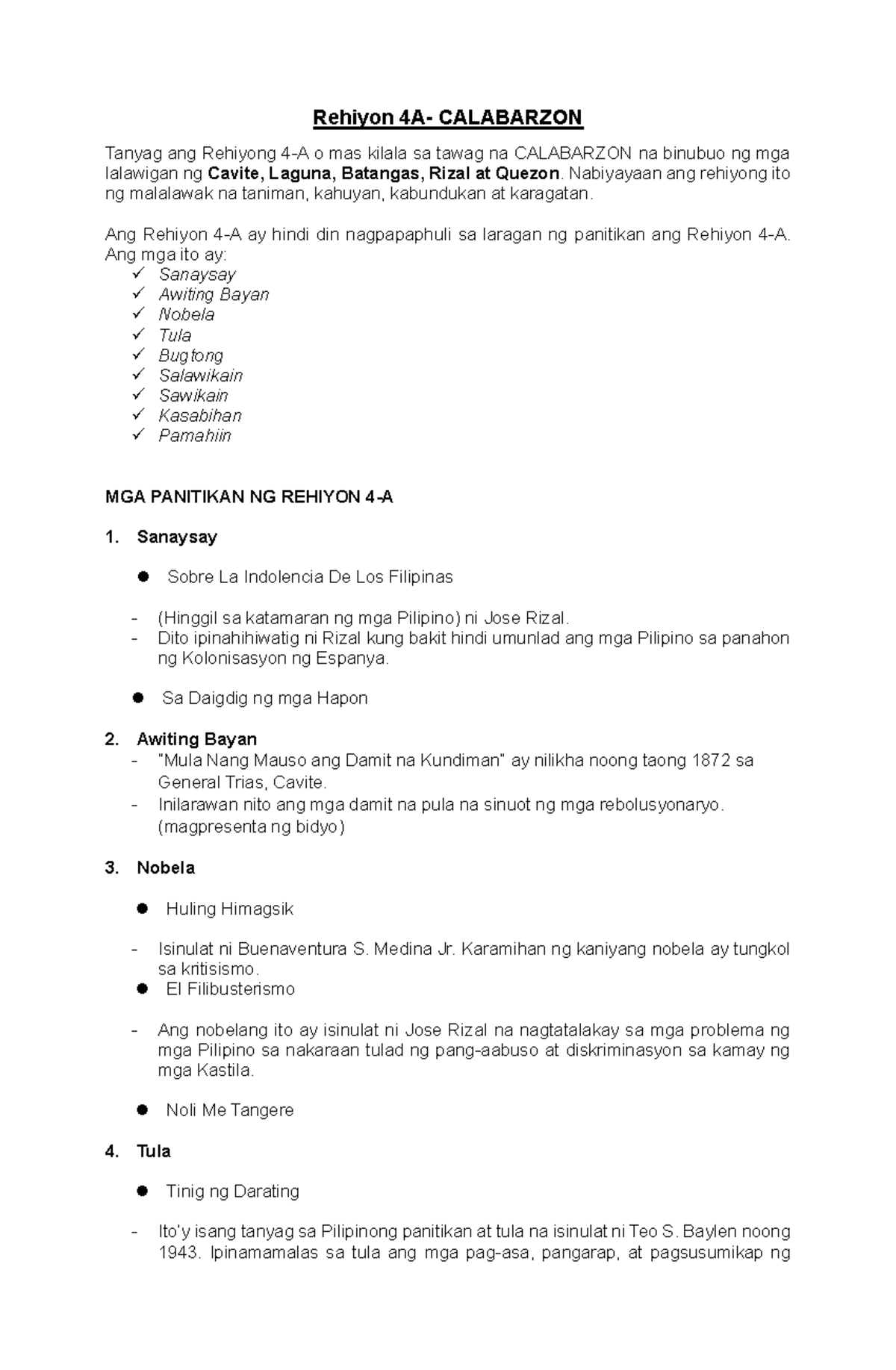 TFIL SEMI Final Notes Rehiyon 4A Rehiyon 8 - Rehiyon 4A- CALABARZON ...