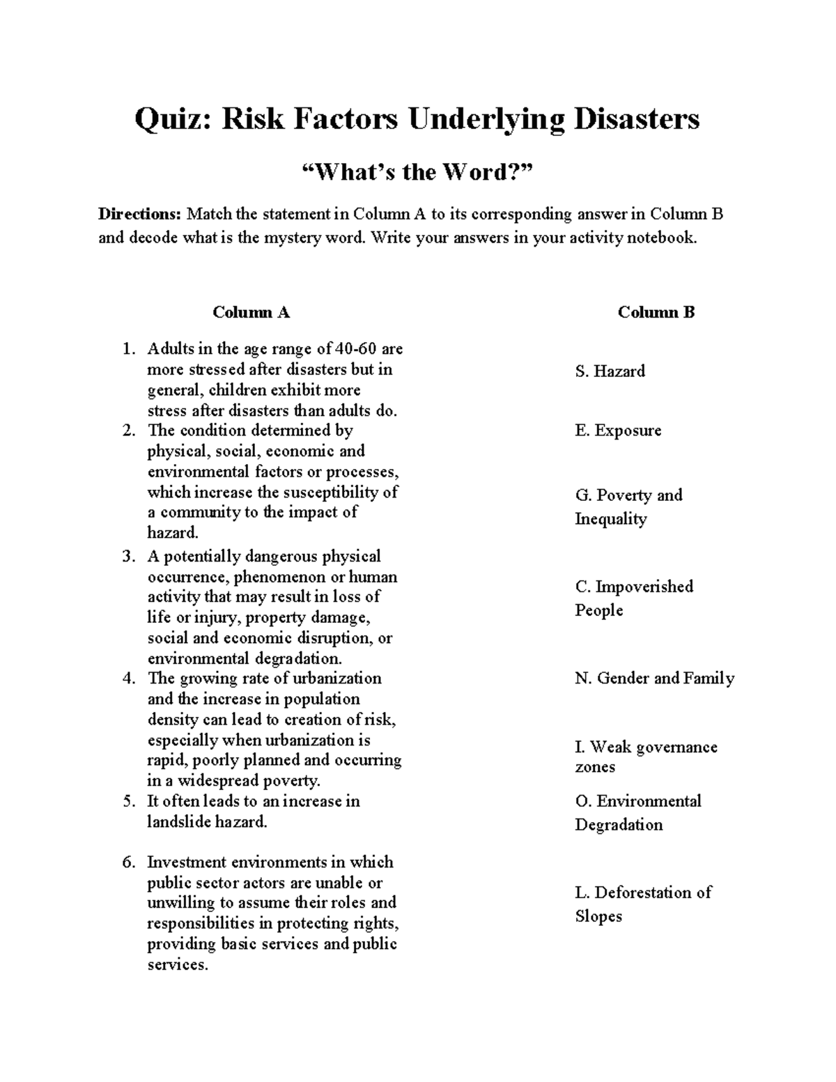Quiz Risk-Factors-Underlying-Disasters - Quiz: Risk Factors Underlying ...