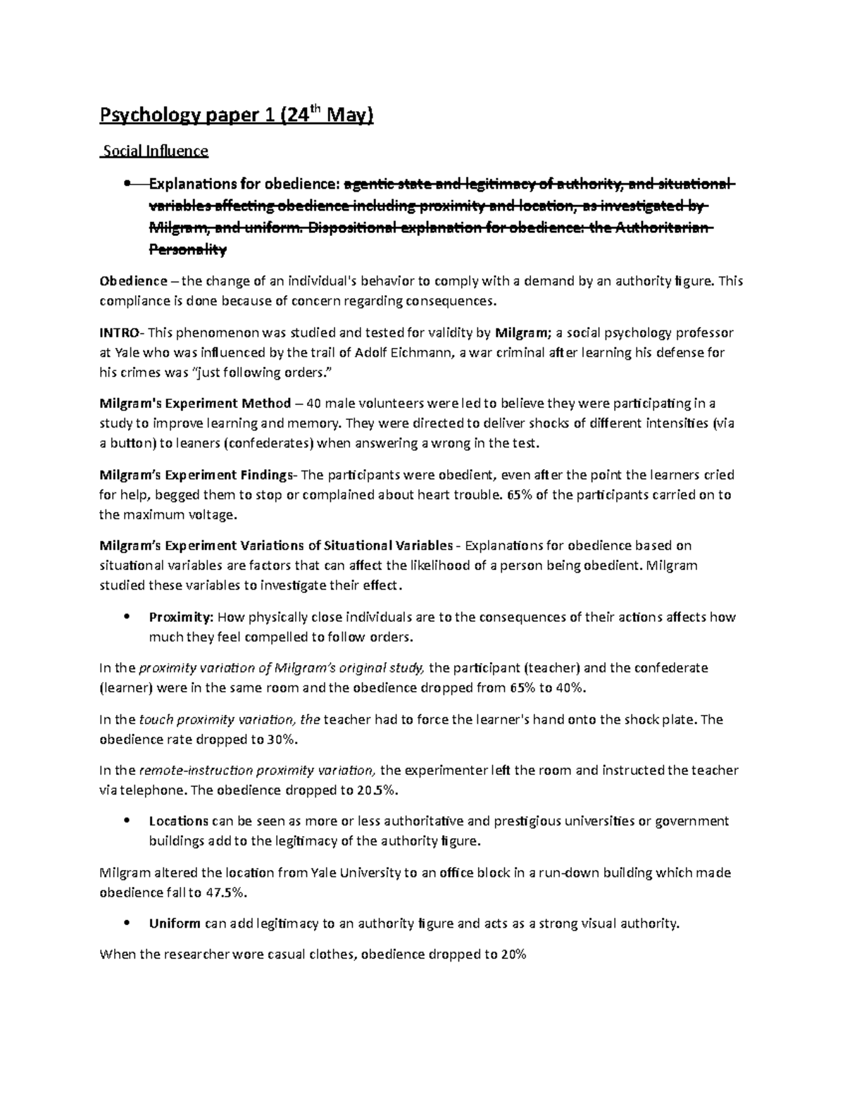 Psychology Paper 1 16 Markers - Psychology paper 1 ( th May) Social ...