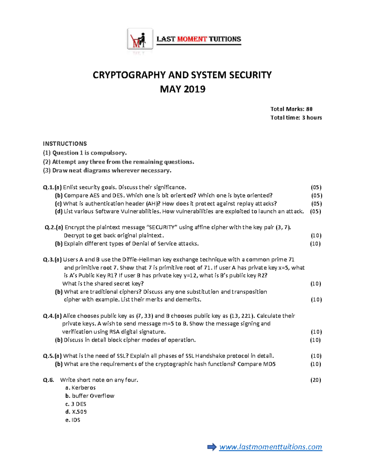 Cryptography And System Security May 19 Lastmomenttuitions