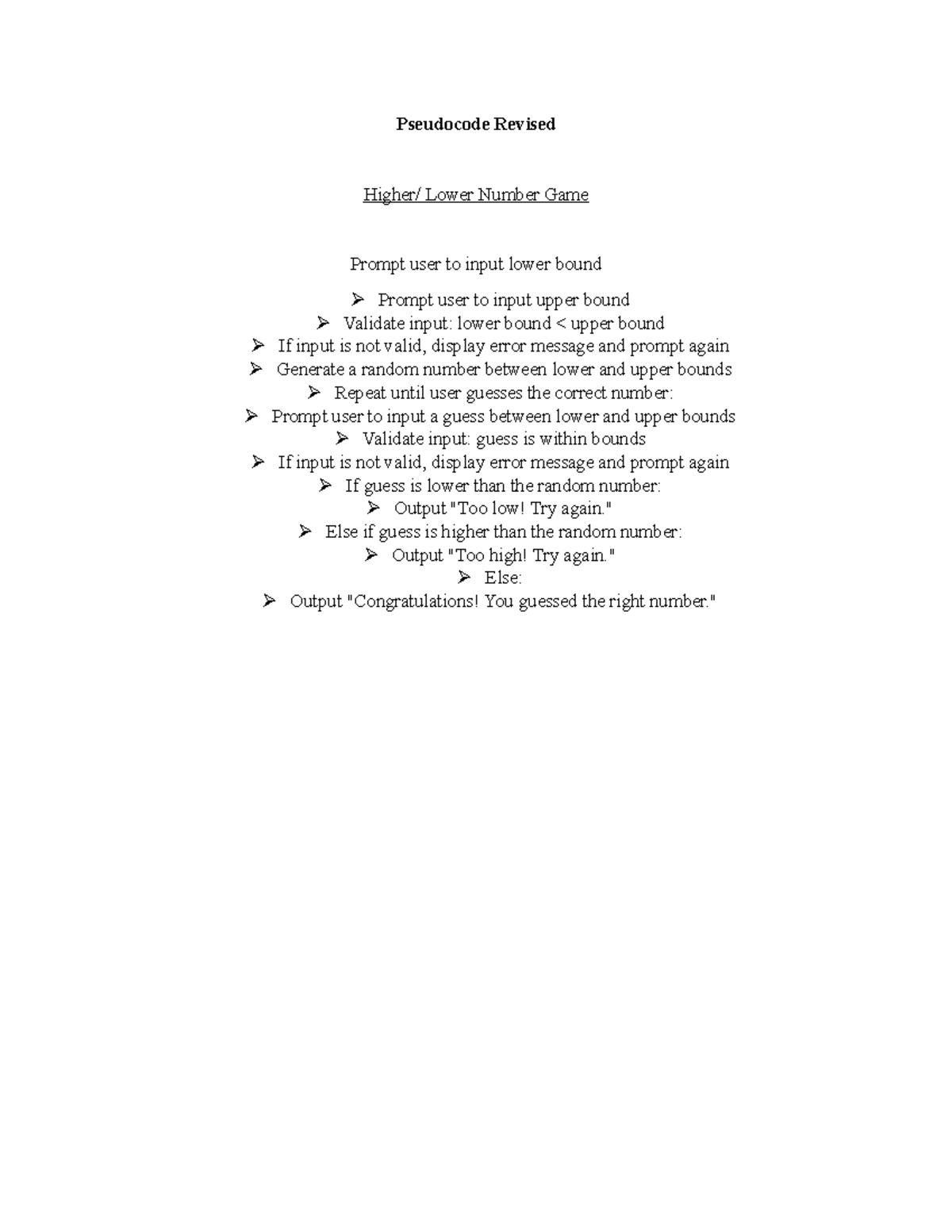 Pseudocode Revised - Pseudocode Revised Higher/ Lower Number Game Prompt user to input lower ...