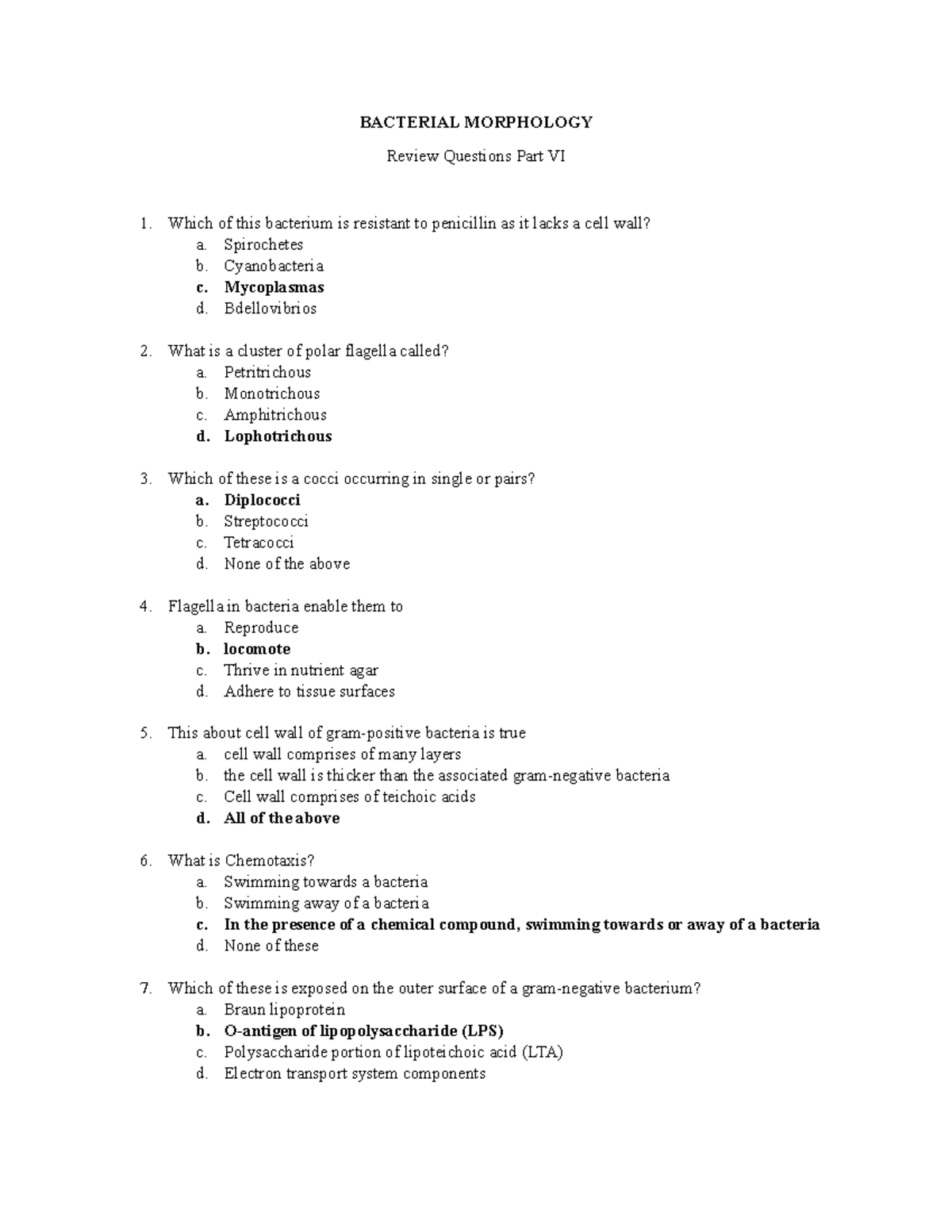 Bacterial Morphology PART 6 - BACTERIAL MORPHOLOGY Review Questions ...