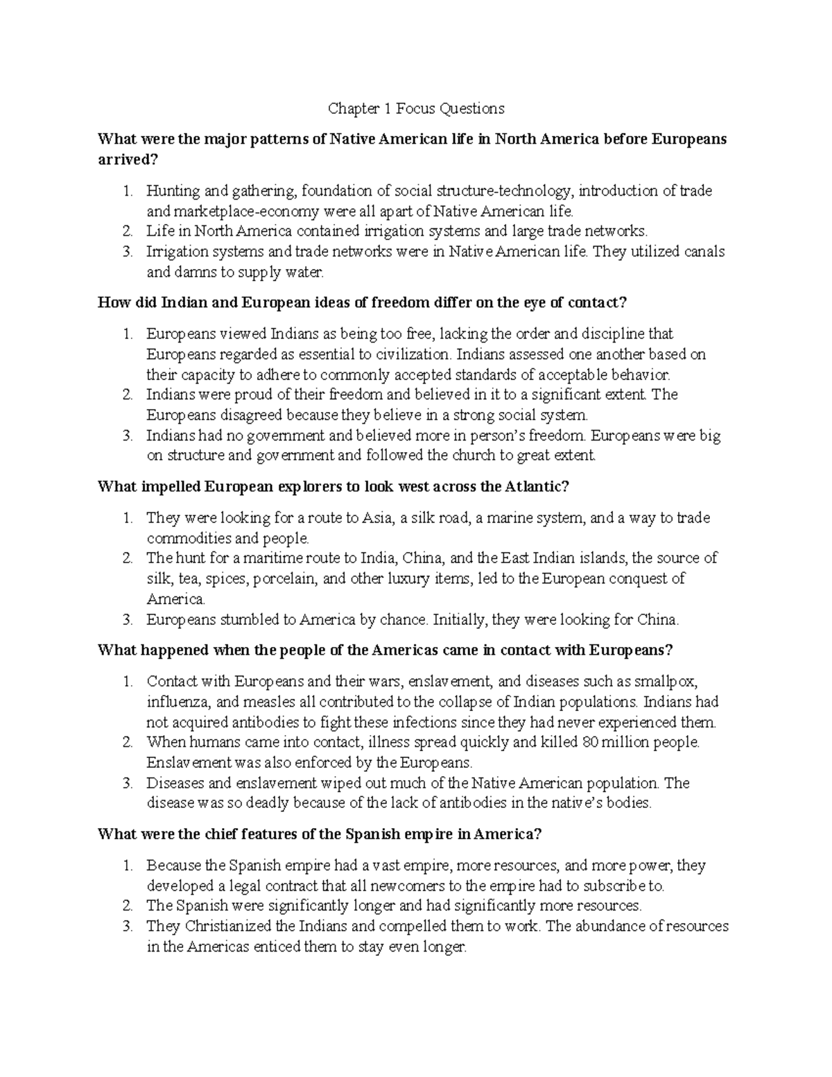 Chapter 1 Focus Questions - Chapter 1 Focus Questions What were the ...