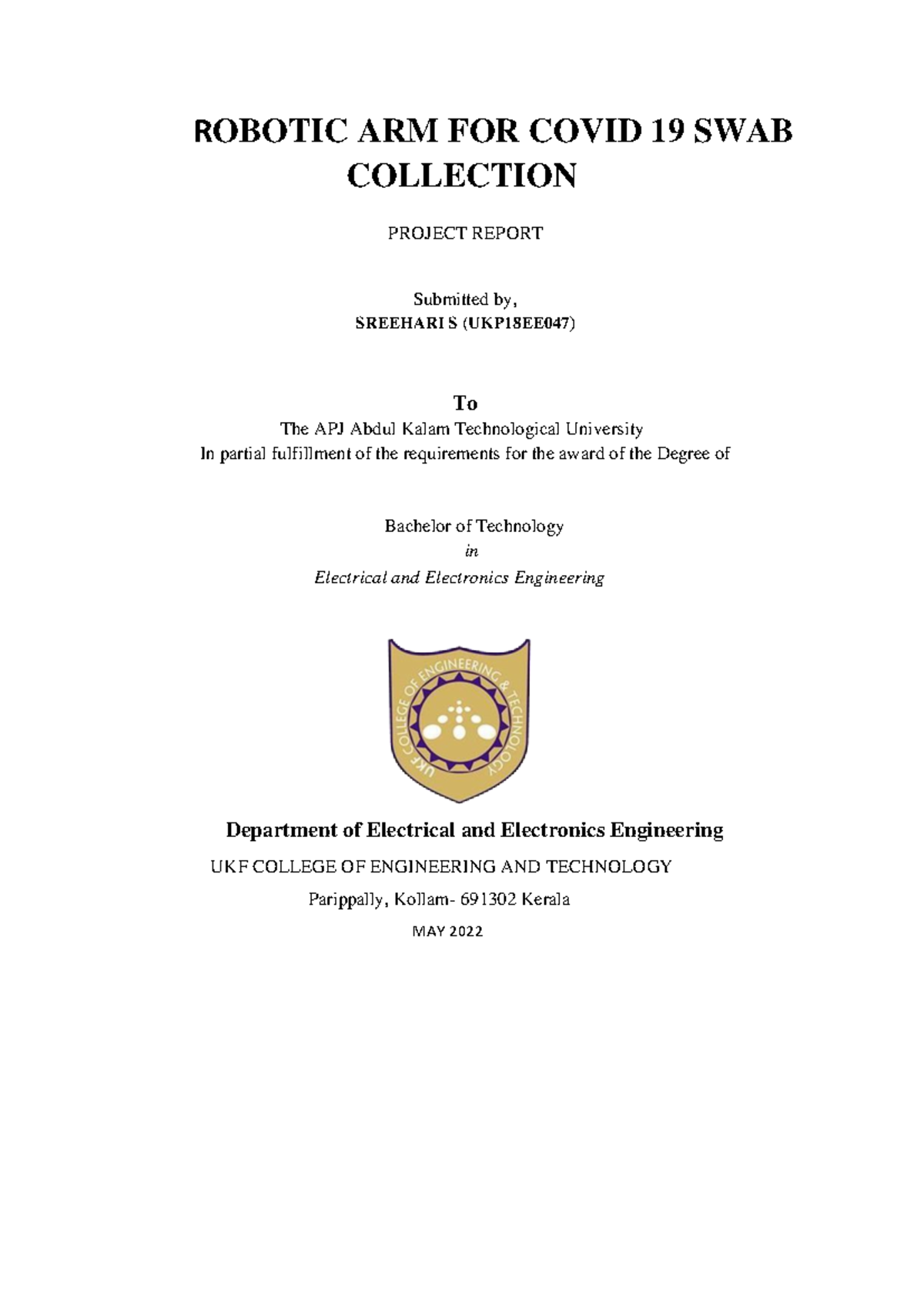 Project report for Robotic Arm for Swab - ROBOTIC ARM FOR COVID 19 SWAB ...