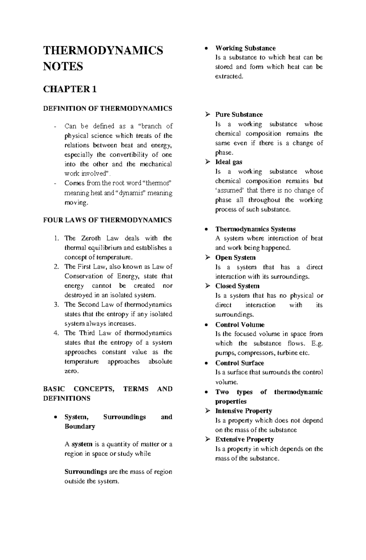 Thermodynamics- Midterms - THERMODYNAMICS NOTES CHAPTER 1 DEFINITION OF ...