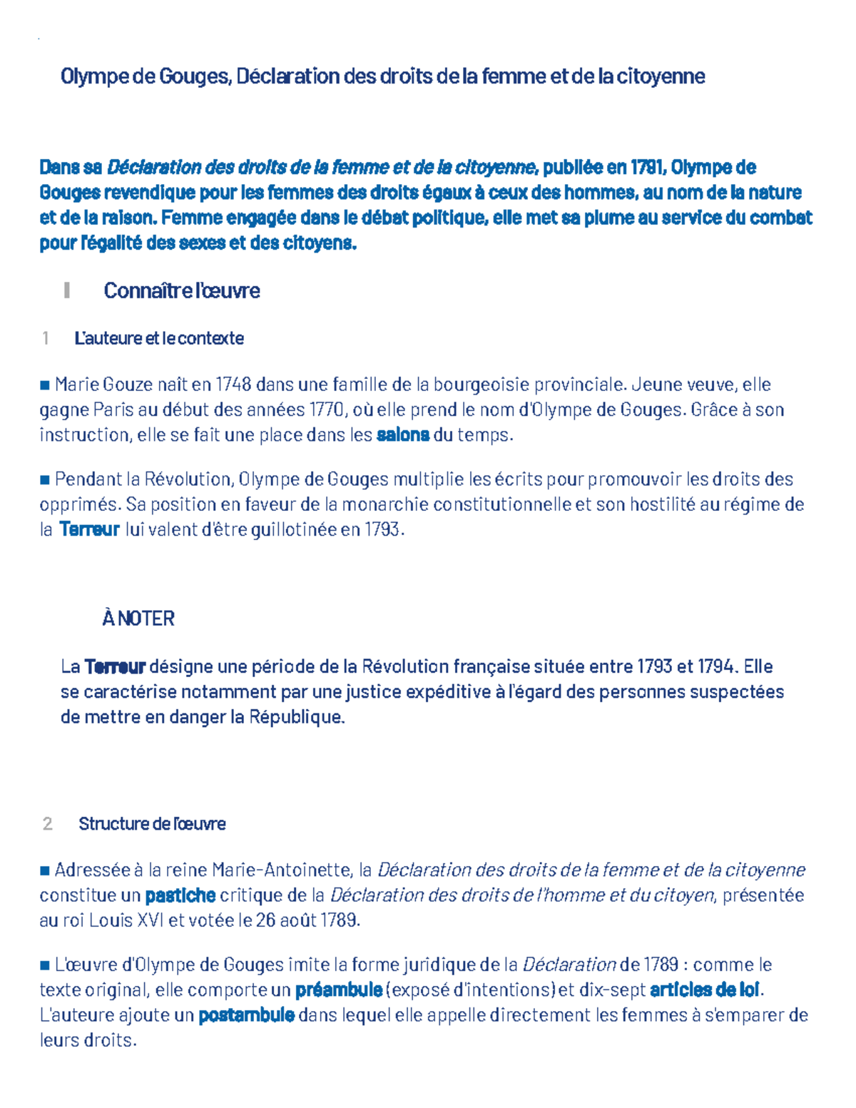 Olympe de gouges declaration des droits de la femme et de la citoyenne ...