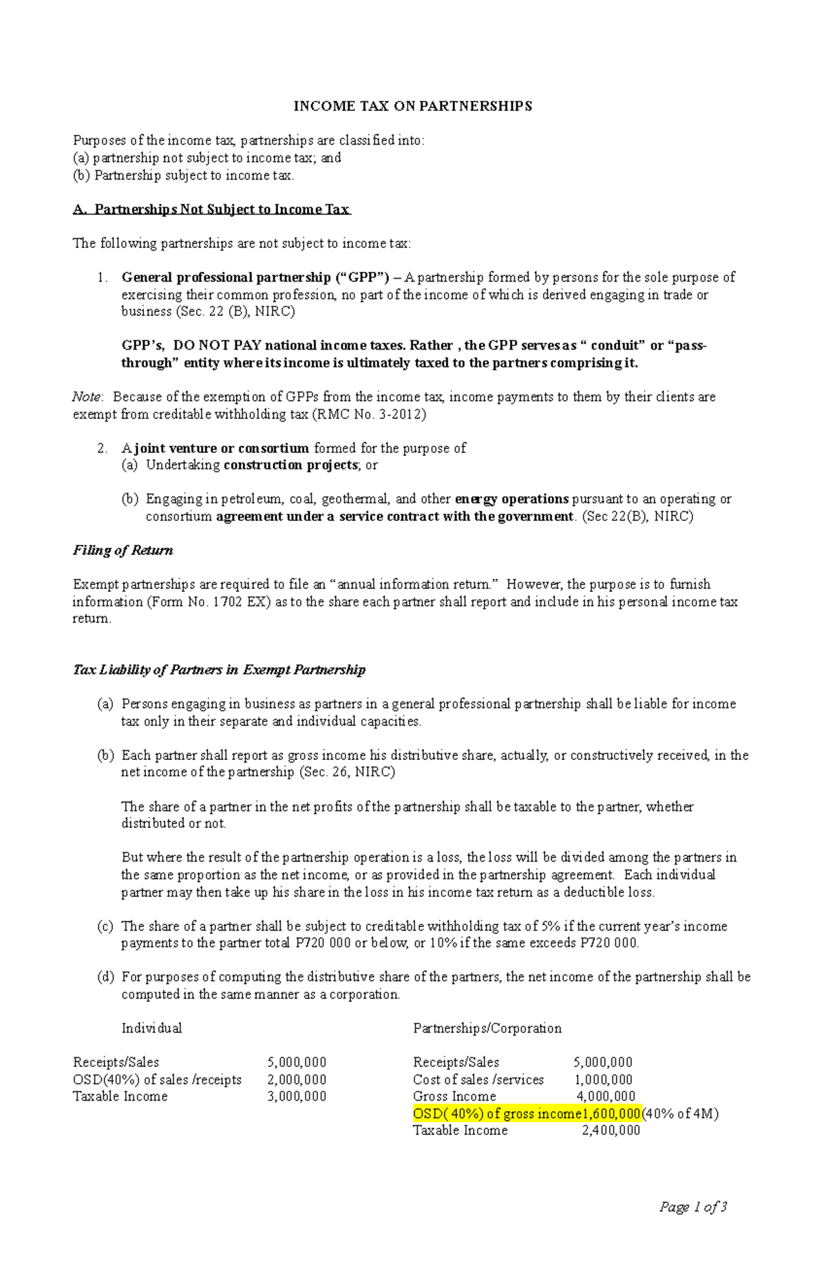 3 Income Tax on Partnerships - INCOME TAX ON PARTNERSHIPS Purposes of ...
