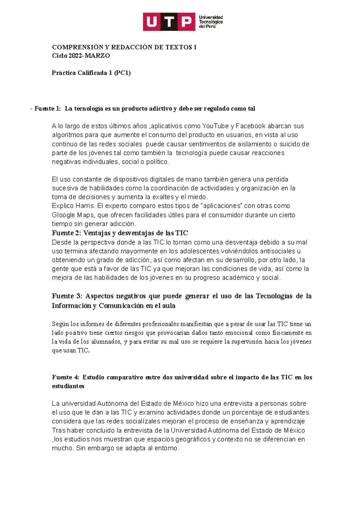 Comprensión Y Redacción DE Textos I - COMPRENSIÓN Y REDACCIÓN DE TEXTOS I Ciclo 2022-MARZO ...