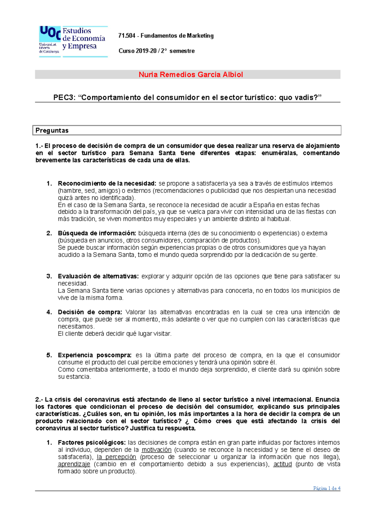 soluciones pec fundamentos de marketing - 71 - Fundamentos de Marketing Curso 2019-20 / 2º ...