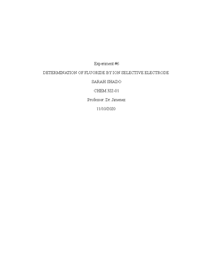 Experiment 1 CHEM322-01 - Experiment # Calibrating a 50-mL Buret SARAH ...