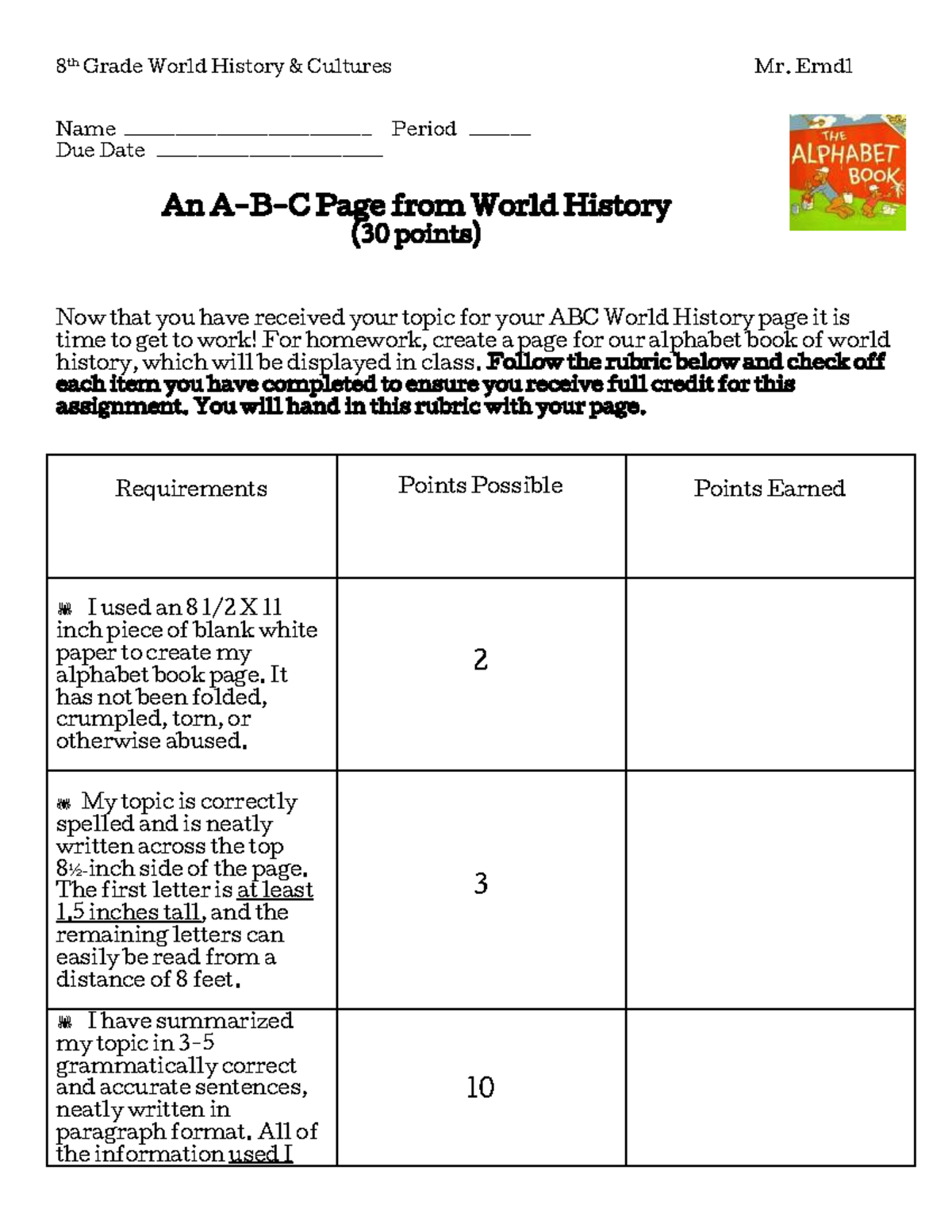 ABC Assignment 2018 - aaaaa - 8 thGrade World History & Cultures Mr ...