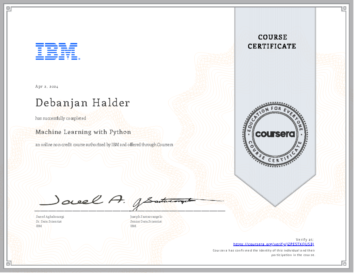 Coursera Jzpestxqus 8J - A p r 2 , 2 02 4 Deba n ja n H a lder Machine ...