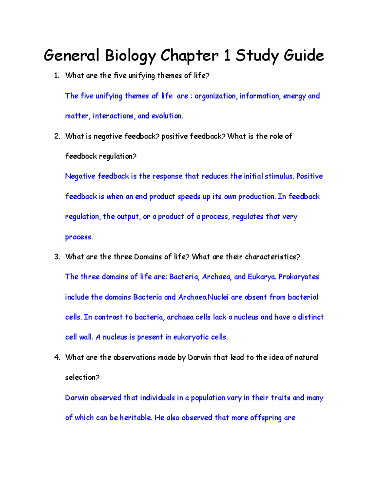 General Biology Chapter 1 Study Guide - What is negative feedback ...