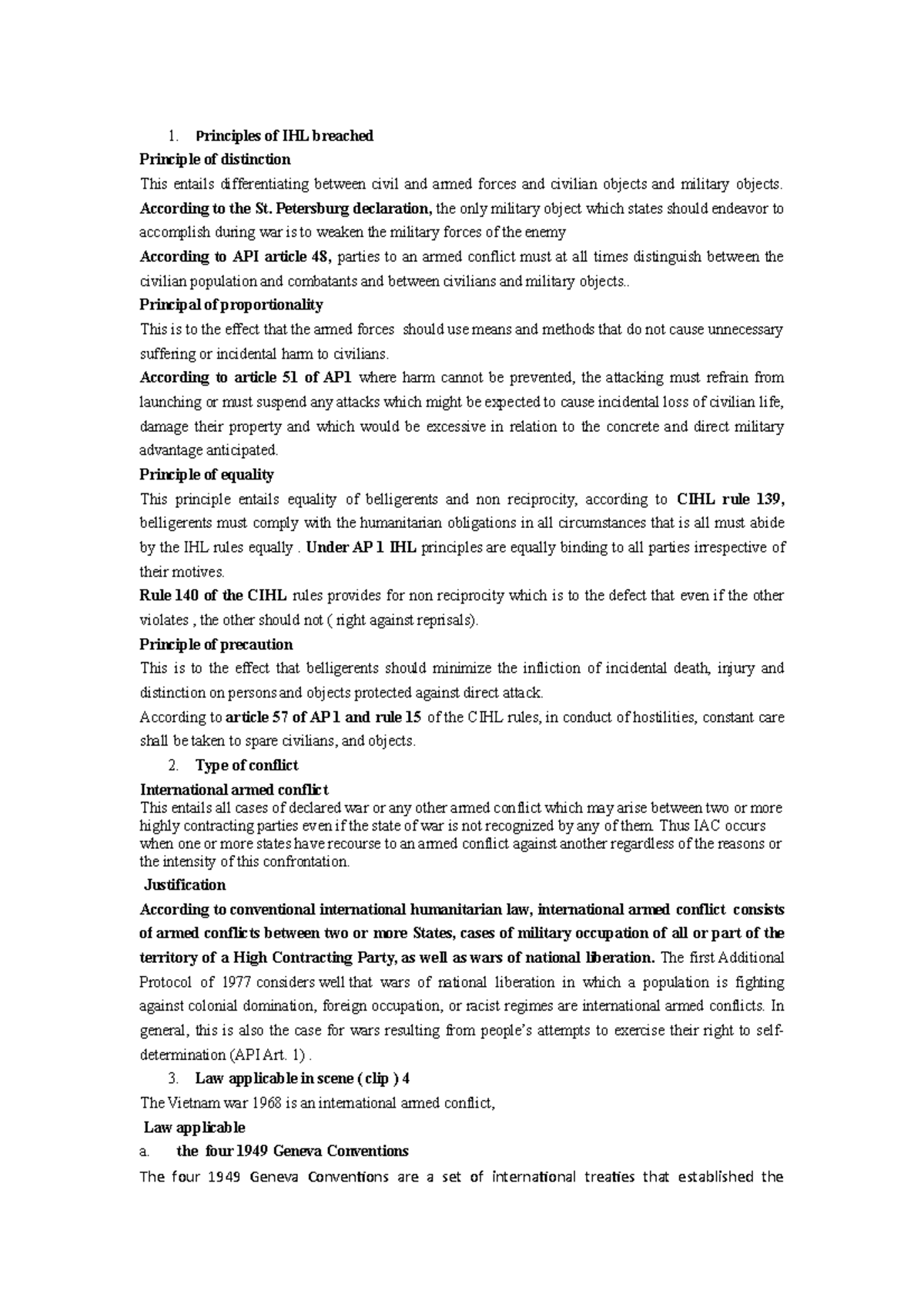 Law on international armed conflict - 1. Principles of IHL breached ...