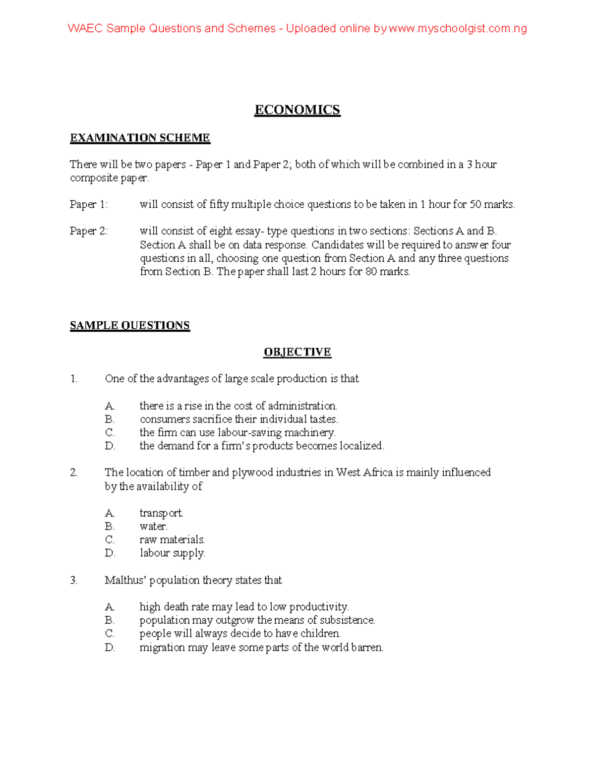 Economics - Past question - Global Economic History: A Very Short ...