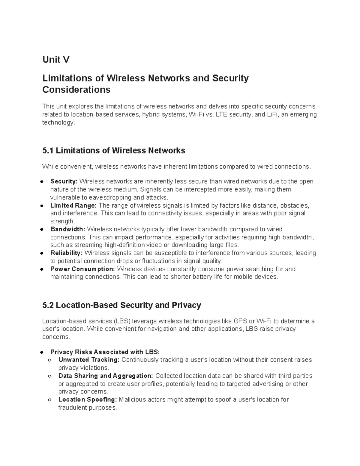 Mobile and Wireless Security UNIT -5 - Unit V Limitations of Wireless Networks and Security ...