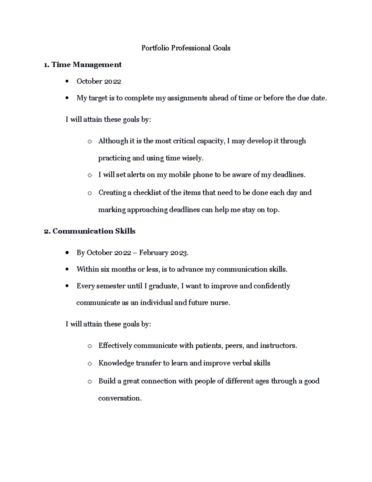 NURS 110 - Portfolio Professional Goals - LZT - Portfolio Professional ...