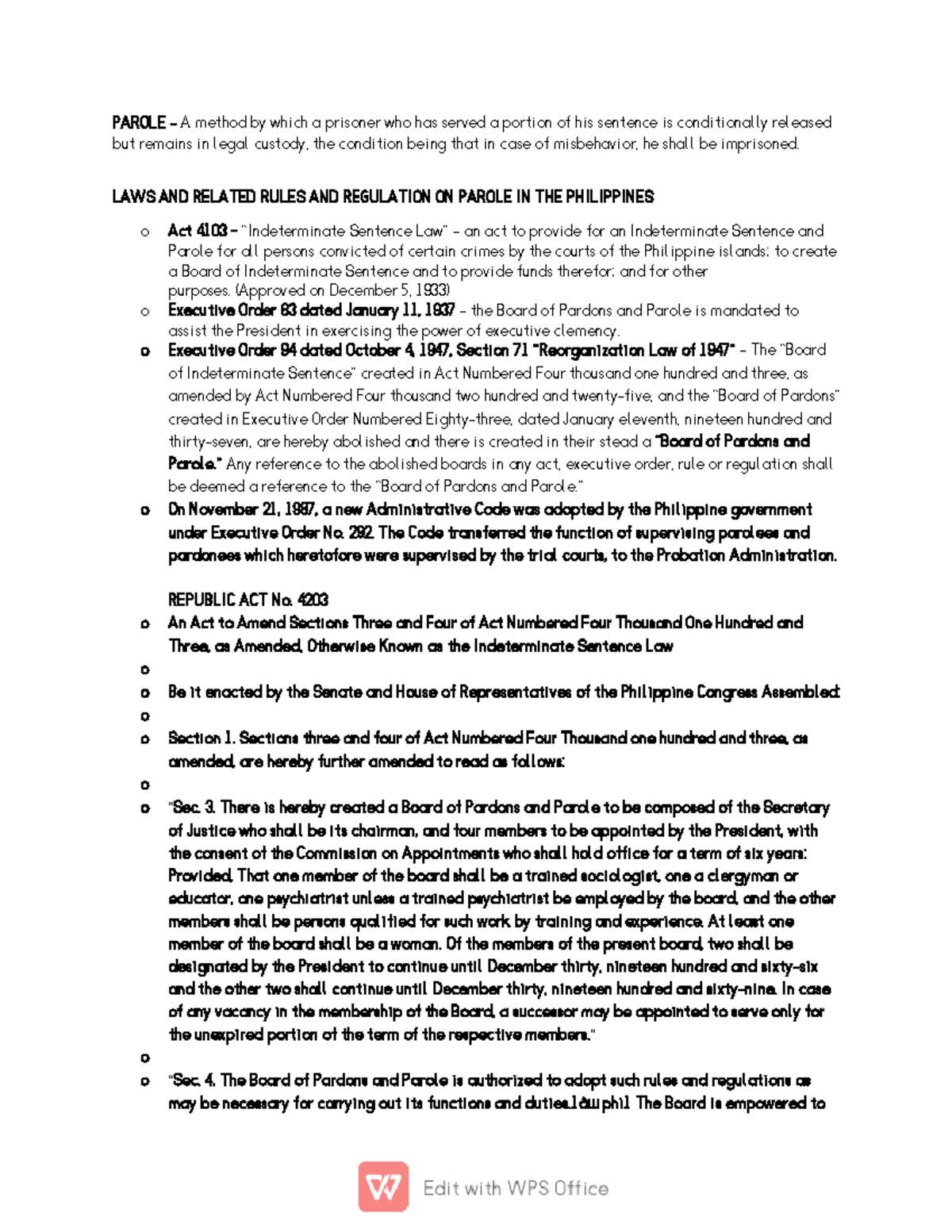 Parole- System - Yow - PAROLE - A method by which a prisoner who has ...