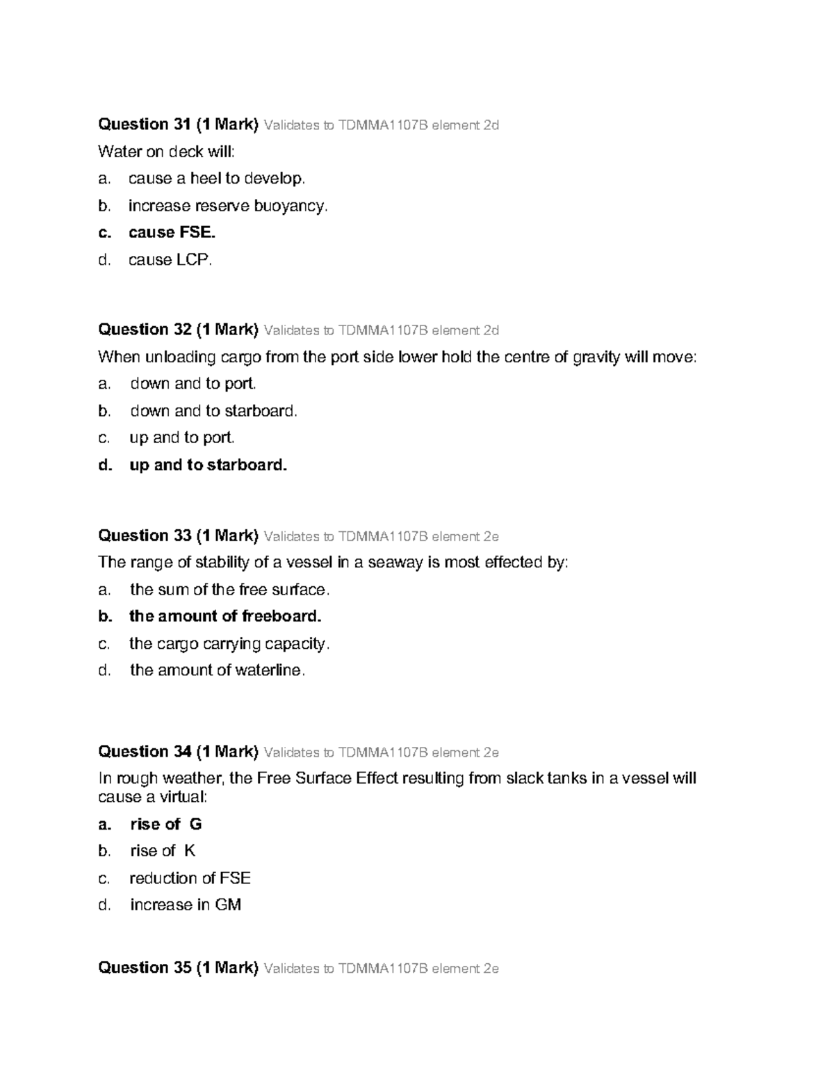 Ship Hydrodynamics solutions 3 - Question 31 (1 Mark) Validates to ...