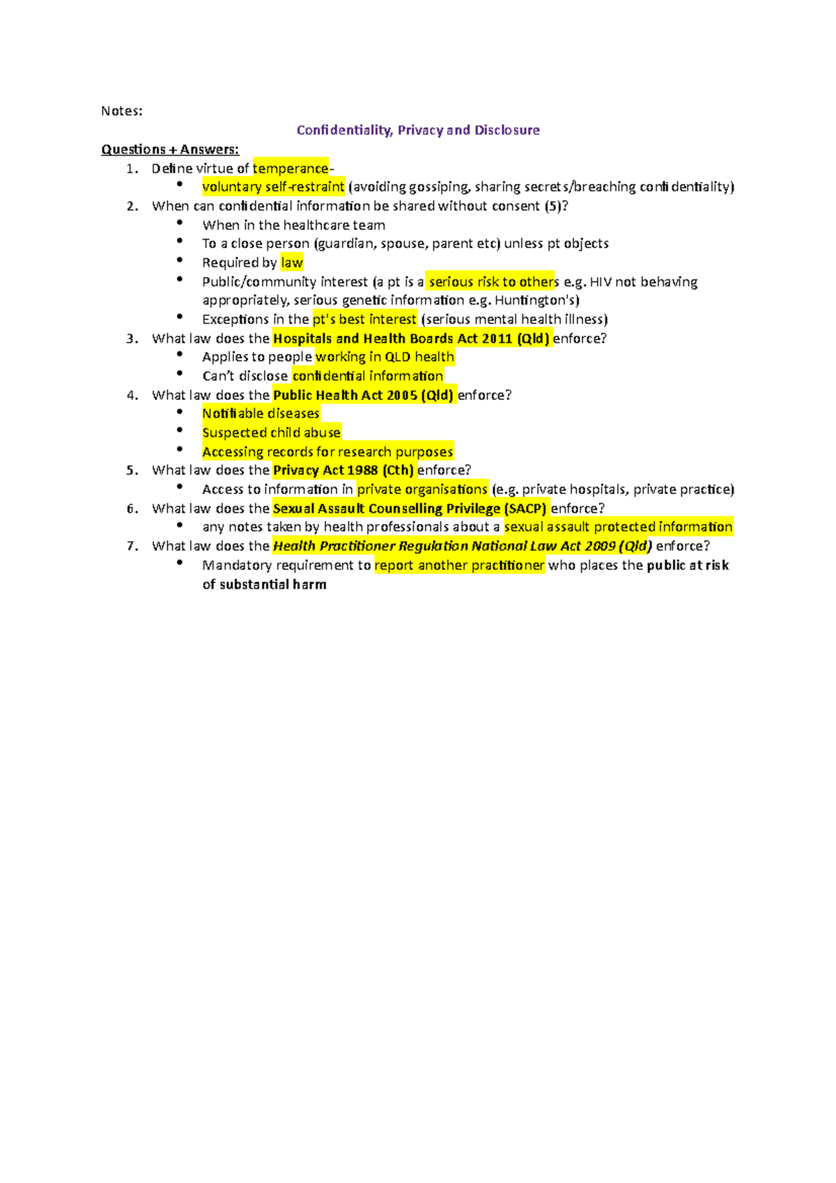 Confidentiality, Privacy and Disclosure - Notes: Confidentiality ...