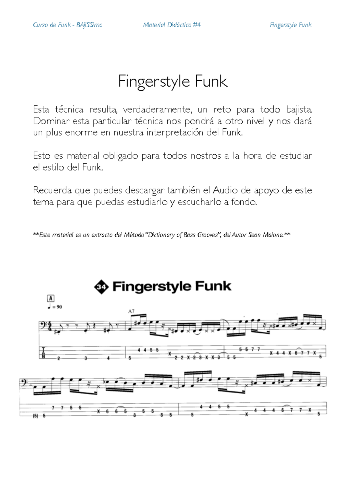 Funk Bass PDF 4 Fingerstyle Funk - Curso de Funk - BAjiSSimo Material Didáctico # 4 Fingerstyle ...