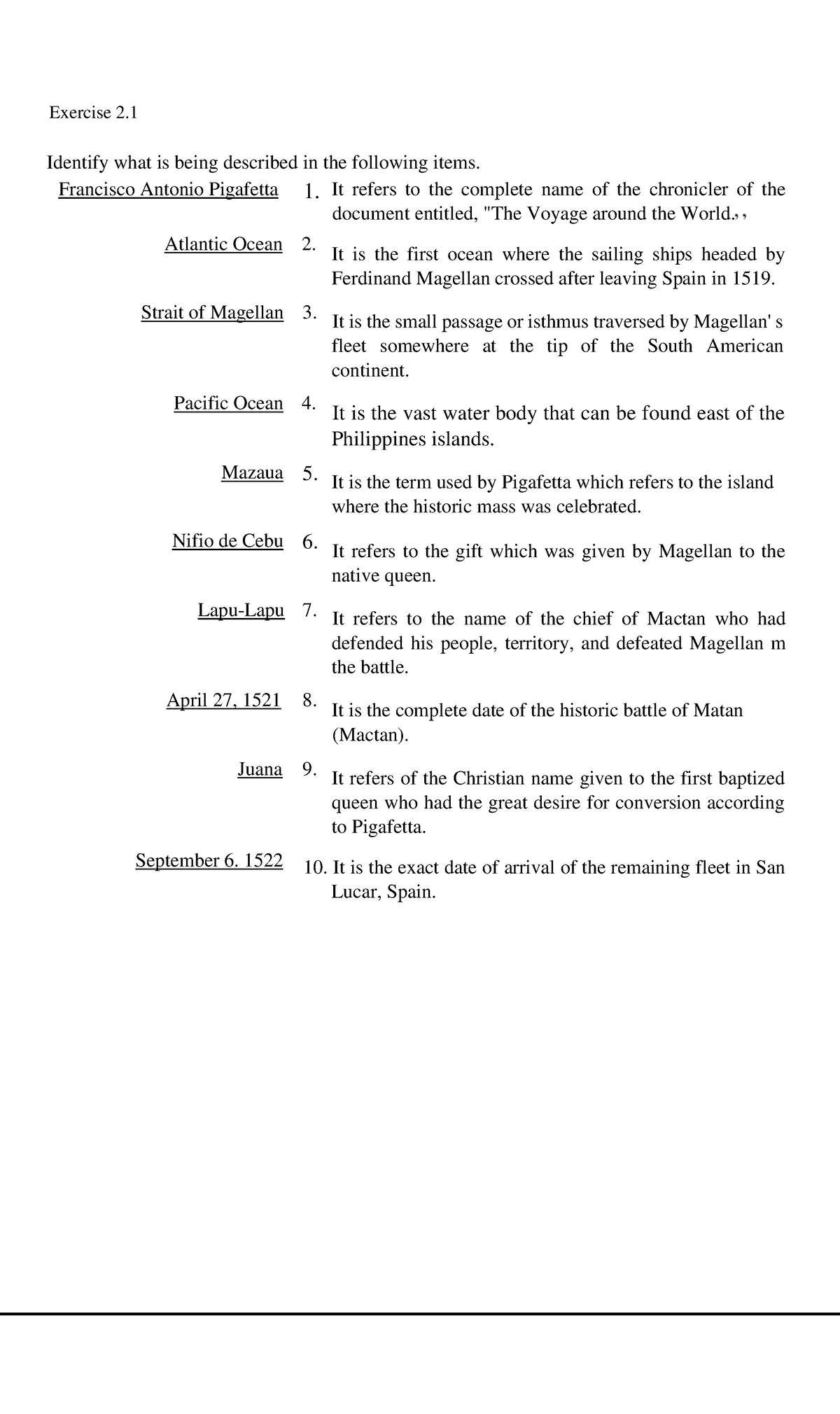 RPH act - N/A - Exercise 2. Identify what is being described in the ...