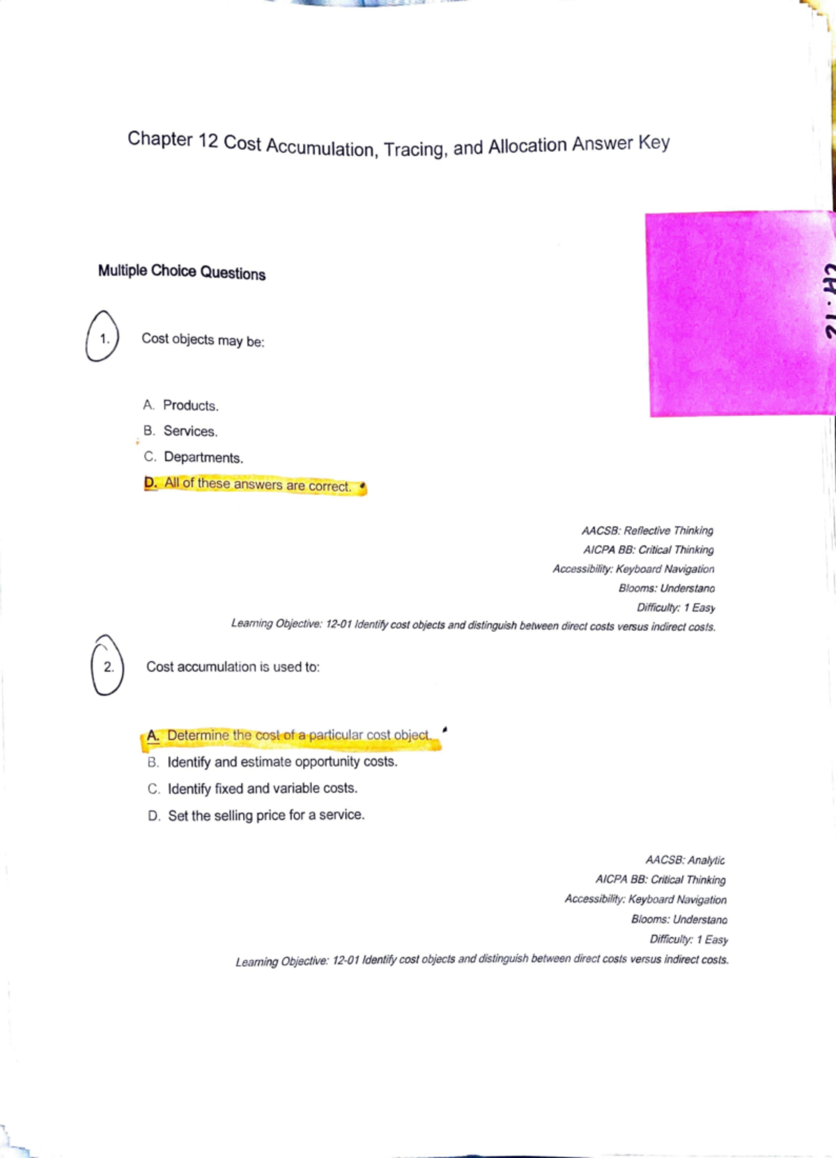 Chapter 12 Practice Part 1 - Chapter 12 Cost Accumulation, Tracing, and ...